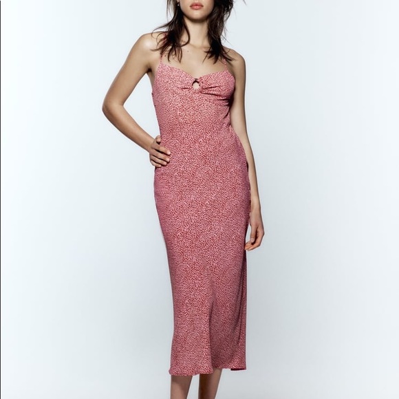 Zara | Dresses | Zara Red Animal Print Midi Dress | Poshmark